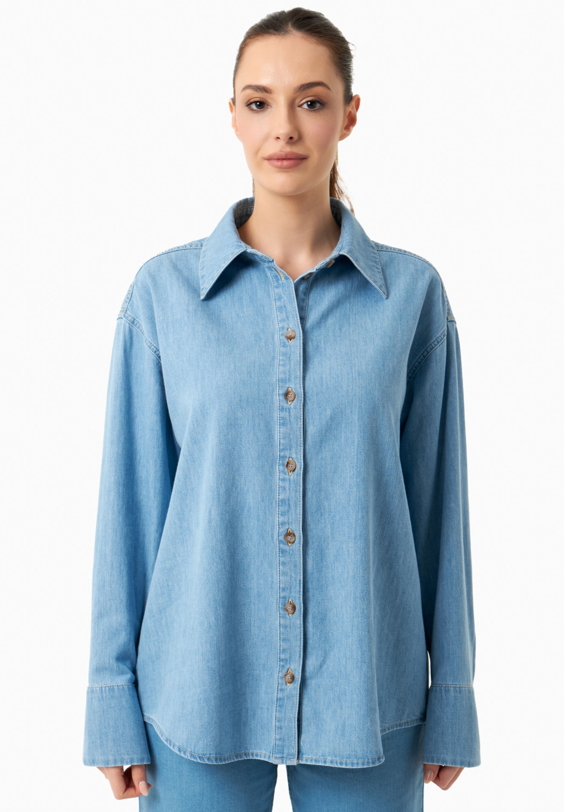Denim Button-Up Shirt Light Blue – IVALO.COM